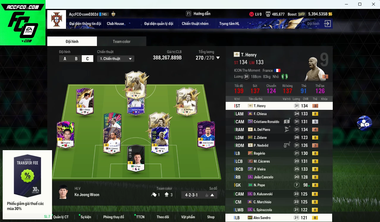 Acc #81217: [ACC Rẻ🔥] Juventus 388.260b có Henry ITM+3, Nedved ITM+3, Del Piero ITM+4, CR7 CU ...